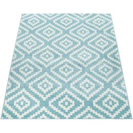 Teppich Wohnzimmer Kurzflor Boho Ethno Design Pastell Blau Weiß 60x100 cm - Paco Home