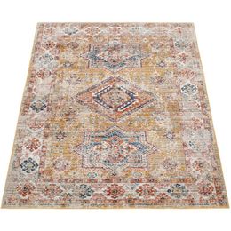 Teppich Wohnzimmer Kurzflor Vintage Orient Muster Mit Bordüre Modern Gelb Rot 60x100 cm - Paco Home