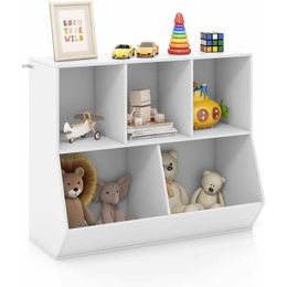 Costway - Bücherregal für Kinder, Kinderregal aus Holz mit 5 Würfelfächern & Kippsicherung, 2-stöckiges Spielzeugregal Aufbewahrungsschrank für