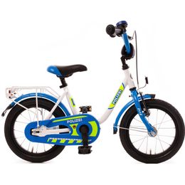 Kinderfahrrad Bachtenkirch "14" "POLIZEI" kristall-weiß/blau/neon" Fahrräder Gr. 25 cm, 14 Zoll (35,56 cm), weiß (weiß, blau) Kinder Kinderfahrräder