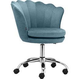 Bürostuhl LEONIQUE "Helleu" Stühle Gr. B/H/T: 67,5 cm x 88 cm x 61 cm, Sitzhöhe 48-56,5 cm, Veloursstoff Samtoptik, Metall, blau (blau, chrom) Bürodrehstuhl Bürostuhl Drehstühle