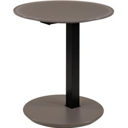 Beistelltisch VIERHAUS "Asele" Tische Gr. B/H/T: 50 cm x 76 cm x 50 cm, schwarz Couchtisch Runde Couchtische rund oval höhenverstellbar, Glasplatte beige-grau lackiert