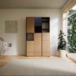 MYCS Vitrine Eiche - Moderne Glasvitrine: Schubladen in Eiche & Türen in Eiche - Hochwertige Materialien - 118 x 196 x 34 cm, konfigurierbar