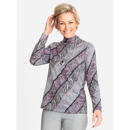 Langarmshirt CLASSIC "Winter-Shirt" Gr. 42, lila (orchidee, schwarz, bedruckt) Damen Shirts Jersey