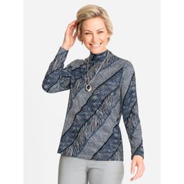Langarmshirt CLASSIC "Winter-Shirt" Gr. 50, blau (royalblau, schwarz, bedruckt) Damen Shirts Jersey