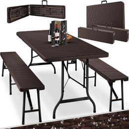 Kesser&reg; Bierzeltgarnitur 3-teilig Set Tisch & 2x Bank Buffettisch f&uuml;r drinnen & drau&szlig;en Gartengarnitur klappbar 183x76x74cm Kunststoff Klapptisch Gartentisch inkl. Abdeckung & Tragegriffe