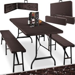 Kesser® Bierzeltgarnitur - 3-teilig Set, Tisch + 2 x Bank, für drinnen - draußen, klappbar, Tragegriffe, HxBxT: 73x180x75 cm , Kunststoff, Rattan-Look Gartengarnitur , Klapptisch , Gartentisch