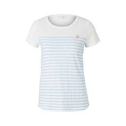Tom Tailor Denim Damen Gestreiftes T-Shirt mit kleiner Stickerei, blau, Streifenmuster, Gr. XXL