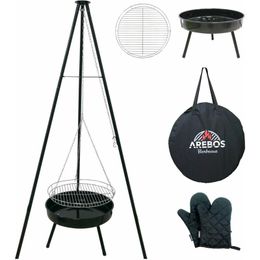 Arebos - bbq Schwenkgrill mit Grillrost und Feuerschale Holzkohlegrill Dreibein - schwarz