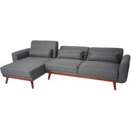 Neuwertig] Sofa HHG 481, Couch Ecksofa, L-Form 3-Sitzer Liegefläche Schlaffunktion Stoff/Textil 280cm anthrazit-grau - grey