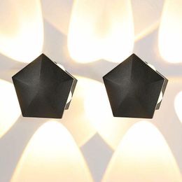 Goeco - 2 Stück Moderne Außenwandleuchte 5W Pentagrammform LED-Wandleuchte Warmweiß 3000K Für Eingang Flur Hof Garten Terrasse Balkon Garage Schwarz