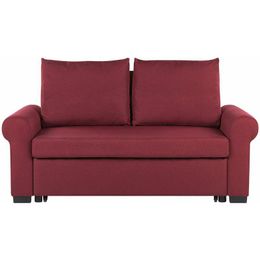 Beliani 2-Sitzer Sofa Rot Stoffbezug Ausziehbar mit Schlaffunktion Rückenkissen Niedrige Armlehnen Retro-Stil Wohnzimmer Ausstattung Schlafsofa - Schwarz