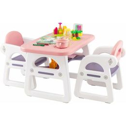 3tlg. Kindersitzgruppe, Kindertisch mit 2 Stühlen, mit Ablagefach für 1–5 Jahre Rosa & Lila - Costway