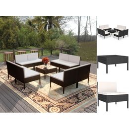 vidaXL Garten-Essgruppe 9-tlg Garten Lounge Set mit Auflagen Polyrattan Schwarz Sitzgruppe Set