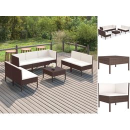 vidaXL Garten-Essgruppe 8-tlg Garten Lounge Set mit Auflagen Polyrattan Braun Sitzgruppe Set L