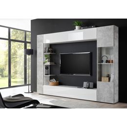 Wohnwand Lc "Sorano" Kastenmöbel-Sets weiß (weiß matt, hochglanz lack, beton, optik) Wohnwände