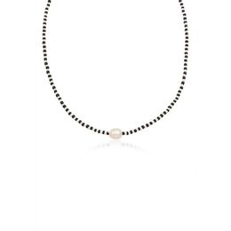 Elli Perlenkette Barock Perle Glass Beads Schwarz Weiß 925 Silber, silberfarben