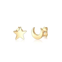 Elli Paar Ohrstecker Basic Trend Astro Sterne Halbmond 925 Silber, goldfarben
