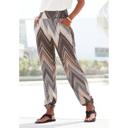 Lascana Jerseyhose mit Alloverprint und Taschen, Stretchbund, Strandhose, braun|schwarz