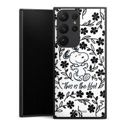 DeinDesign Galaxy S23 Ultra Handy Premium Silikon H&uuml;lle Handyh&uuml;lle schwarz Case Peanuts Flowers Snoopy Silikon Premium Case