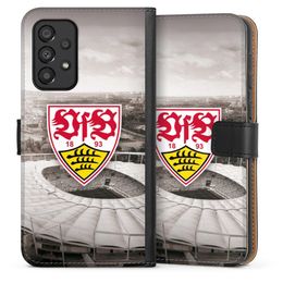 DeinDesign Galaxy A33 5G Handy Klapph&uuml;lle Handyh&uuml;lle aus Kunst Leder schwarz Flip Case Official Licensed Product Stadium Vfb Stuttgart Sideflip mit langer Lasche