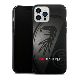 DeinDesign iPhone 13 Pro Max Handy Silikon H&uuml;lle Case schwarz Handyh&uuml;lle Official Licensed Product Sc Freiburg Metallic Look