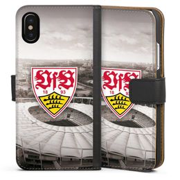 DeinDesign iPhone X Handy Klapph&uuml;lle Handyh&uuml;lle aus Kunst Leder schwarz Flip Case Official Licensed Product Vfb Stuttgart Stadium Sideflip mit langer Lasche
