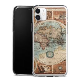 DeinDesign iPhone 11 Handy Slim Case Silikon Handyh&uuml;lle transparent H&uuml;lle extra d&uuml;nn Vintage Map World Map Silikon Slim Case