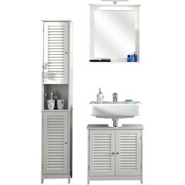 Saphir Badmöbel-Set Quickset 928 3-teilig, Waschbeckenunterschrank mit LED-Spiegel, (4-St), Hochschrank, 4 Türen, Nische, 3 Einlegeböden, Weiß Glanz, Bad-Set, weiß