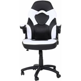 Neuwertig] Bürostuhl HHG 585, Drehstuhl Gamingstuhl, ergonomisch, verstellbare Armlehne, Kunstleder schwarz-weiß - white