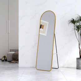 Bogen Standspiegel Ganzkörperspiegel mit Rahmen aus Aluminiumlegierung für Wohn-,Schlaf-, Aufenthalt und Ankleidezimmer, Gold, 147x45cm - Emke