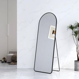 Bogen Standspiegel Ganzkörperspiegel mit Rahmen aus Aluminiumlegierung für Wohn-,Schlaf-, Aufenthalt und Ankleidezimmer, Schwarz, 160x60cm - Emke
