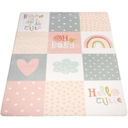 Paco Home - Kinderteppich Teppich Kinderzimmer Spielmatte Rauten Sterne Grau Rosa Weiß 120x160 cm