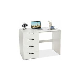 Costway Schreibtisch mit 4 Schubladen, Home Office Computertisch klein, moderner Bürotisch, PC-Tisch für Schlafzimmer, Arbeitszimmer, Büro, weiß, 110 x 60 x