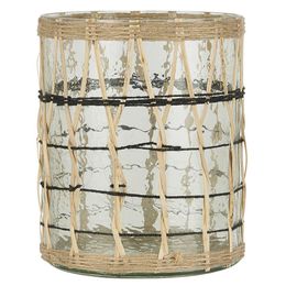 IB Laursen Windlicht für Teelicht Glas und Bambus, Höhe 15, Ø 12,5 cm