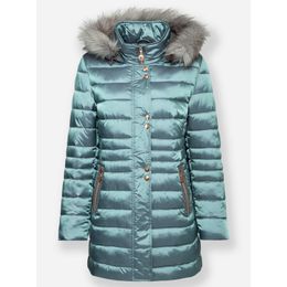 WITT Damen Steppjacke mit Pelz-Imitat, jade, Gr&ouml;&szlig;e 52