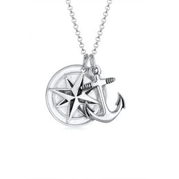 Kuzzoi Lange Kette Kompass Anker Medaillon 925 Sterling Silber