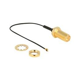 Delock Antennenkabel RP-SMA (Buchse zum Einbau) > MHF 4 (Stecker), Adapter grau/gold, 10cm