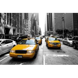 papermoon Fototapete "New York taxis Schwarz & Weiß" Tapeten Gr. B/L: 4,50 m x 2,80 m, Bahnen: 9 St., schwarz (schwarz, weiß) Fototapeten