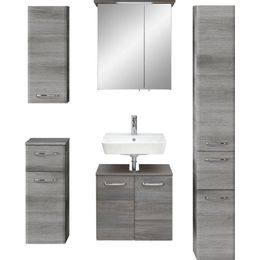 Saphir Badmöbel-Set Quickset 328 5-teilig, Waschbeckenunterschrank mit LED-Spiegelschrank, (5-St), Badezimmer Set inkl. Türdämpfer, Badschrank, ohne Waschbecken, 8 Türen, grau