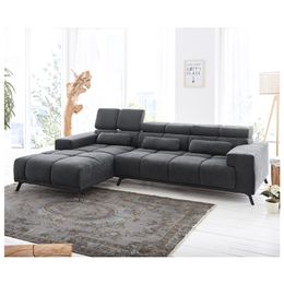 DeLife Couch Ordino Mikrofaser Schwarz 285x200 Ottomane links Relaxfunktion Ecksofa