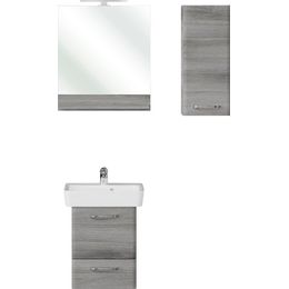 Saphir Badmöbel-Set Quickset 3-teilig, Keramikwaschtisch mit LED-Spiegel, (5-St), mit Hägeschrank, inkl. Türdämpfer, 2 Türen, 1 Schublade, Gäste WC, grau