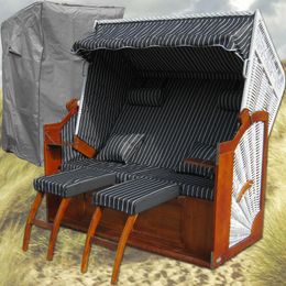 Gardeni - Strandkorb Ostsee anthrazit Schutzhülle 2x komplette Bezüge Strandkorb xxl - anthrazit - weisses Polyrattan