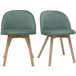 Miliboo Skandinavische Stühle mit grünem Samtstoff und massivem Buchenholz (2er-Set) celeste - Lagunengrün