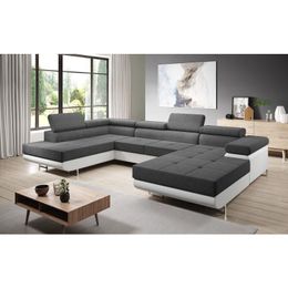 Zante Couch Sofa Schlafsofa U-Form U-Sofa Schlaffunktion MA120-OR96 Grau Leder Weiß - Furnix