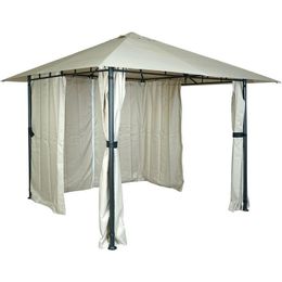 Neuwertig] Pergola HHG 053, Garten Pavillon Terrassenüberdachung mit Seitenwand, 3x3m creme-beige - beige