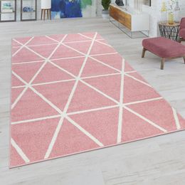 Paco Home - Wohnzimmer Teppich Moderne Pastell Farben Skandinavischer Stil Rauten Muster 60x100 cm, Pink