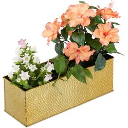 Relaxdays Blumenkasten für innen, Blumentöpfe & Kräuter, rechteckig, Metall, HBT: 13,5 x 40 x 12,5 cm, Blumenkiste, gold