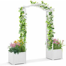 Rosenbogen Holz, 2 in 1 Torbogen mit Blumenkasten, Garten Pergola modern, 183 x 42 x 200 cm, weiß - Costway