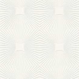 Weiße Papiertapete mit 3D Effekt Vinyl Strukturtapete aus Papier ideal für Wohnzimmer und Schlafzimmer Art Déco Uni Tapete in Weiß - Beige